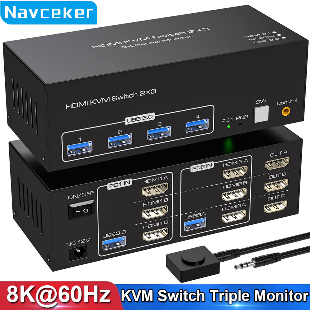 8K KVM Switch Triple Monitor 3 Display HDMI Docking Station 2 Computer – Navceker Store