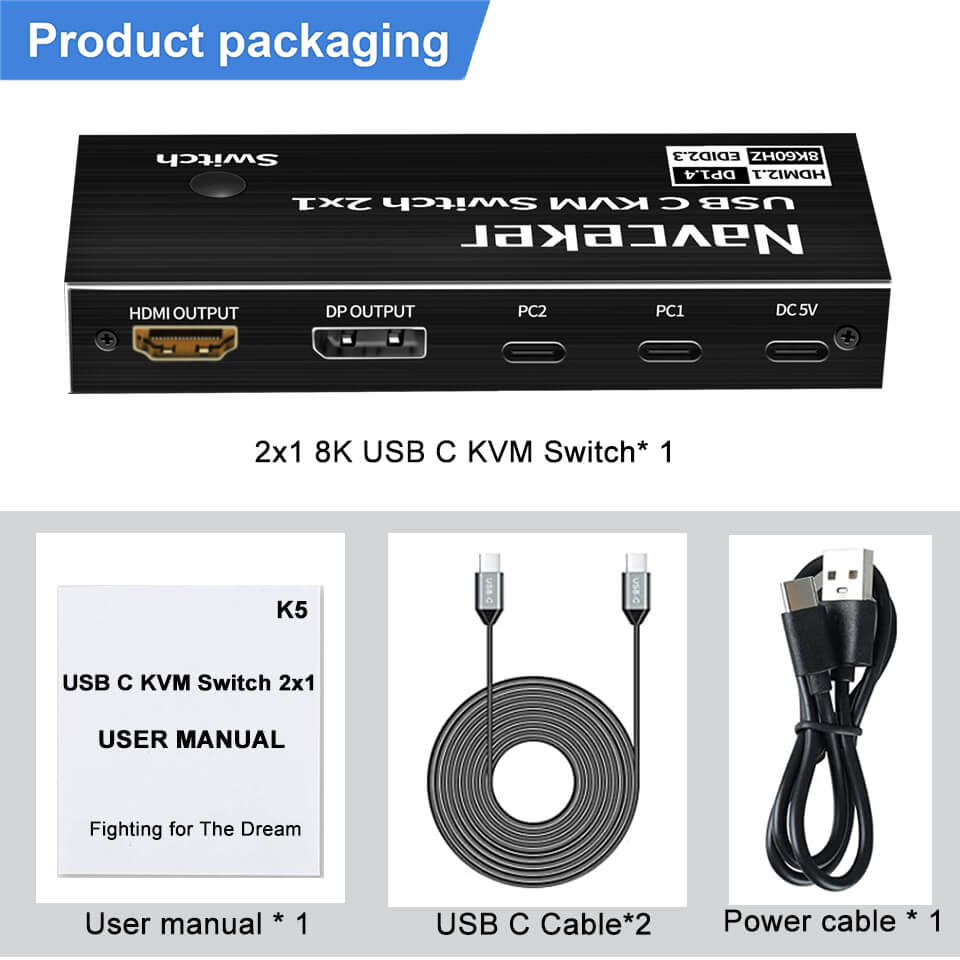 8K USB C KVM Switch Thunderbolt USB Switch 2 Computer Laptop 1 Monitor ...