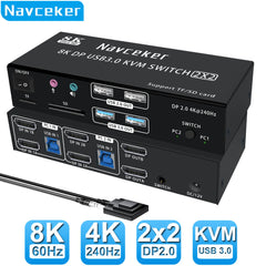 8K 2 Monitors 8K@60Hz DisplayPort KVM Switch - Dual Monitor Setup For 2 ...
