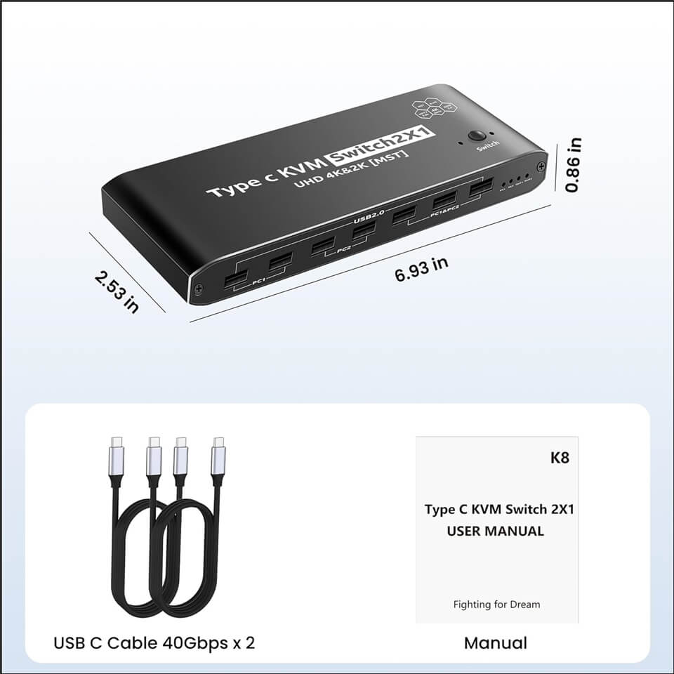 4K USB C KVM Switch 2 Monitors 2 Laptops Dual Thunderbolt Dock Station ...