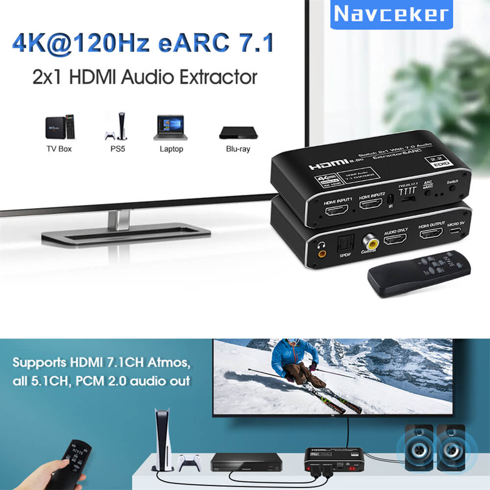 8K HDMI Extractor Audio eARC 4K 1440P 120Hz HDMI SPDIF Jack Splitter ...