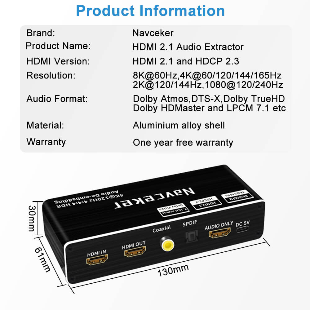8K HDMI 2.1 Extractor Audio 4K 2160P 120Hz RGB HDMI Splitter Atmos PS5 ...